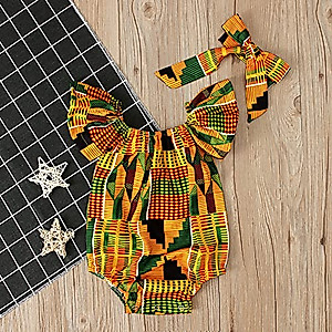 Ikevan Girls Tracksuits Set Baby Toddler Sleeveless Clothes Romper Summer Dashiki Jumpsuit Girls Cotton (Yellow-B, 18-24 Years)