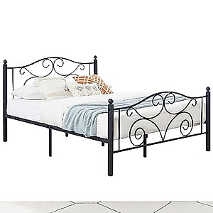VECELO Full Size Bed Frame with Headboard and Footboard, Heavy Duty Metal Slat Support, Platform Mattress Foundation, No Box Spring Needed, Easy Assembly, Matte Black