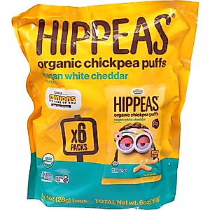 Hippeas Organic Chickpea Puffs Vegan White Cheddar, 1 Ounce, 6 Count