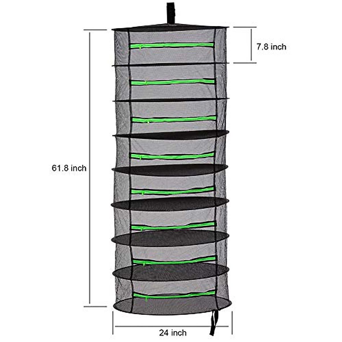 Herb Drying Rack Hanging 8 Tier 2ft Black Mesh Dryer Dry Net with Zipper Hydroponics