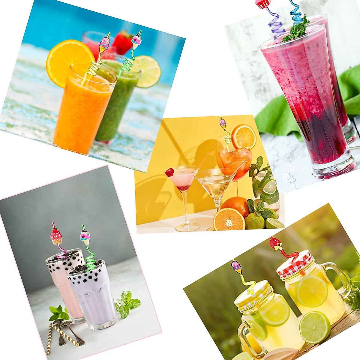 Reusable Ice Cream Straws Party Favors Supplies,24Pcs Plastic Cupcake Fun Cute Long Crazy Silly Spiral Drinking Straws for Kids Birthday Hawaiian Beach Cocktail Luau Party Decorations 1 Cleaning Brush