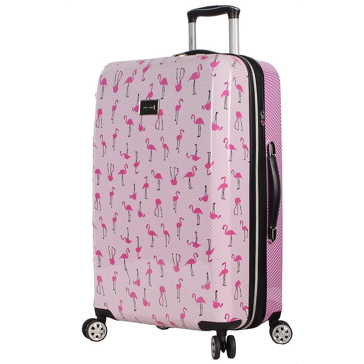 Betsey Johnson 26 Inch Checked Luggage Collection - Expandable Scratch Resistant (ABS + PC) Hardside Suitcase - Designer Lightweight Bag with 8-Rolling Spinner Wheels (Flamingo Strut)