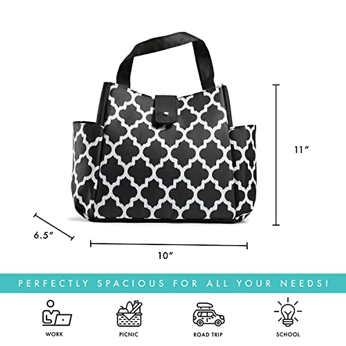Fit+Fresh Westport Insulated Lunch Bag women love as a Lunchbox or Lunch Tote, Cute Small Lunch Box For Women, men, adult, B&W