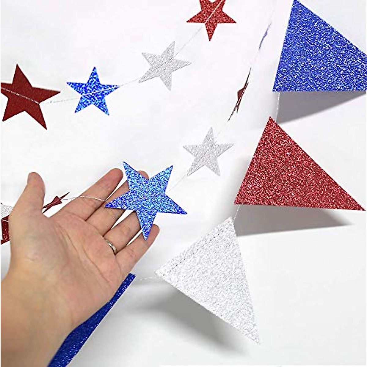 Decor365 Red Blue White/Silver Star Garland Triangle Pennant Banner Kit 4th/Fourth of July USA America Independent Day Celebration Decor Party Hanging Decoration for Bithday/Wedding/Home/Cavinal/Home