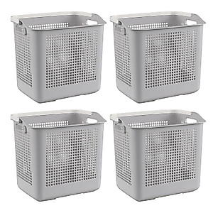 Knifefish 35 L 4 Packs Plastic Laundry Basket with Handle, Portable Laundry Hamper for Bathroom Bedroom and College