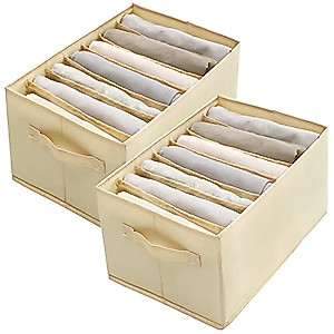 2 Pcs Wardrobe Clothes Organizer with Support Board,Foldable Drawer Organizers for Clothing, Clothes Organizer For Folded Clothes, Drawer Dividers For Clothes,Pants,Large Size,7 Grids (Beige)