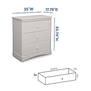 Delta Children Sutton 3 Drawer Dresser with Changing Top, White