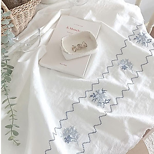 Premium Quality Linen Cotton Fabric by The Yard Scandinavia Style Two Colors 59" Wide AS Ethnic Embroidery (White)