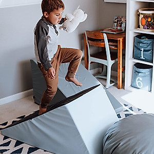 Foamnasium Mega Wedge Set, Indoor Foam Playset, 2 Piece Soft Toddler and Active Kids Play Foam Climber for Crawling, Climbing, Sliding and Jumping, Made in the US, Baby Blue/Pewter