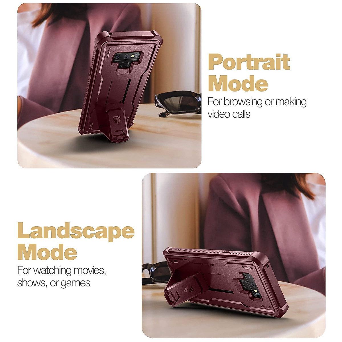 Dexnor Full Body Case for Samsung Galaxy Note 9/6.4 inches, [Built in Screen Protector and Kickstand] Heavy Duty Military Grade Protection Shockproof Protective Cover for Galaxy Note 9,Maroon Red