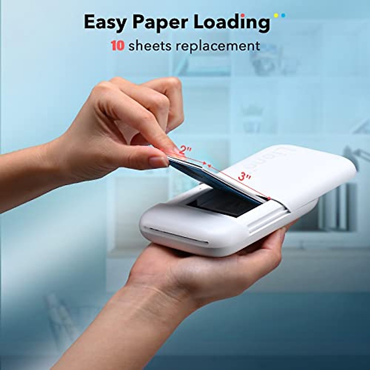Liene 2x3” Photo Printer, Mini Instant Portable Photo Printer Bundle w/ 50 Zink Adhesive Paper, Bluetooth 5.0, Compatible w/iOS & Android, Small Picture Printer for iPhone, Smartphone, White