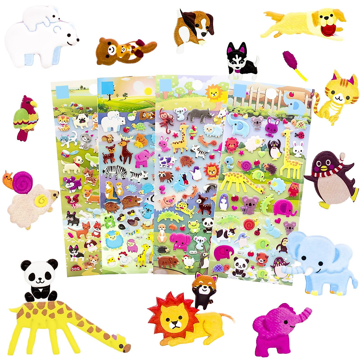 IMNEXT2U 3D Puffy Stickers for Kids Resuable Sticker for Toddler, Boys, Girls 4 Sheets - Mother Child Animals, Dogs, Cats, Elephant, Giraffe, Monkey, Sheep, Panda, Koala, Rabbit (Zoo)
