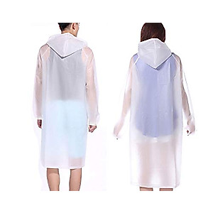 Exptolii Rain Poncho for Adults, 2 Pack EVA Reusable Raincoat Emergency Rain Gear Jacket with Hood (White)