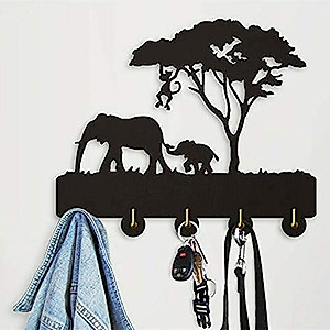Elephant Family Wall Hanger Household Wall Mounted 5 Hooks Multi-purpose Wall Hook Coat Keys Bags Hanger Wood Coat Wall Key Holder Key Hanger for Wall Entryway and Kitchen -Unigue Wall Decor As A Gift