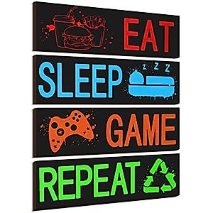 Queekay 4 Pcs Gaming Wall Decor for Room Gaming Decorations Signs Printed Video Game Wall Art Colorful Gaming Posters for Boys Kids Game Themed Room Playroom Wall, 8 x 3 inch (Bright Color, Modern)