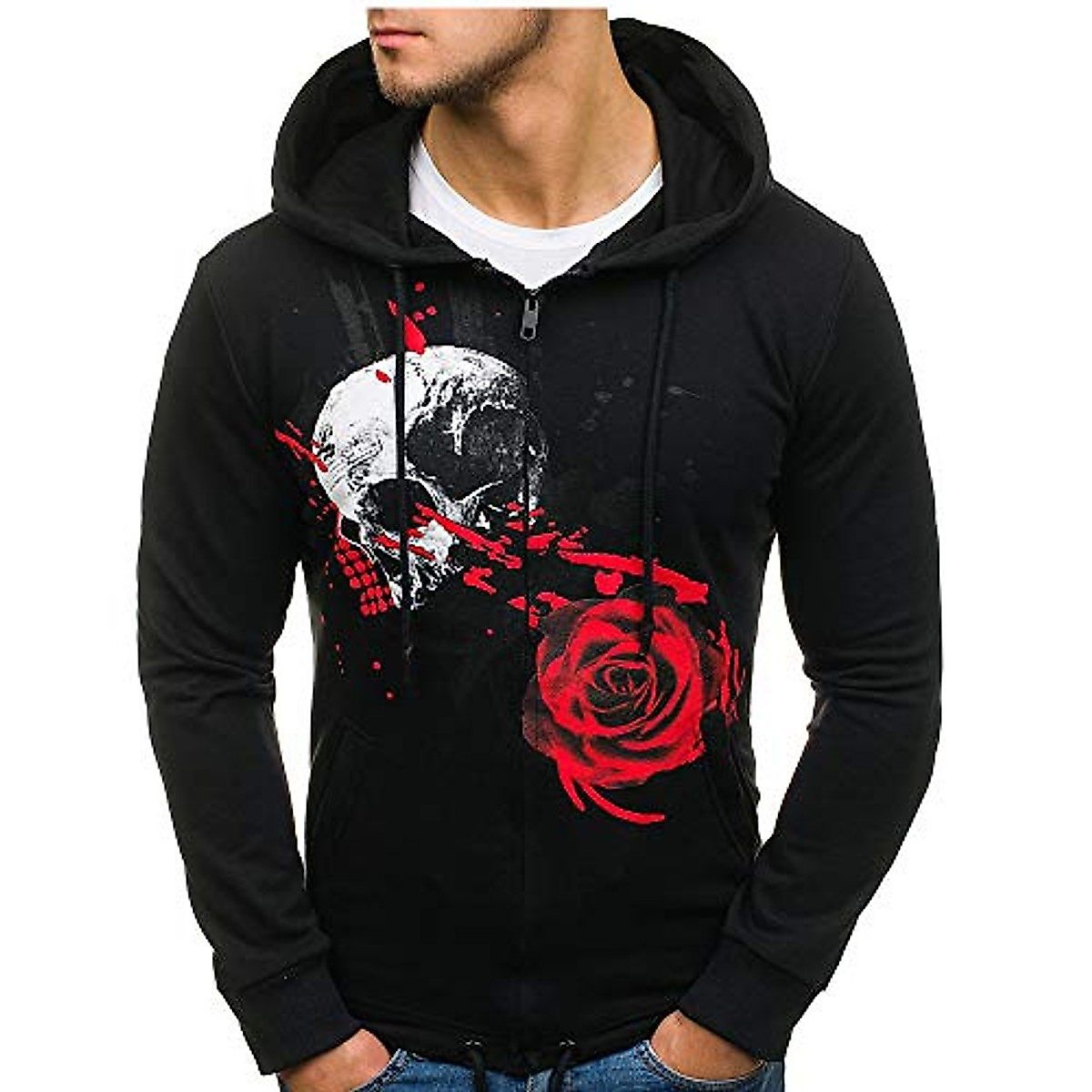 Hoodies for Men Thenlian Mens Pure Color Pullover Long Sleeve Hooded Sweatshirt Tops Blouse(Black, XL)