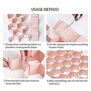 Brave Tour Honeycomb Drawer Organizer Separator Adjustable Hexagon Drawer Organizer-Divider for Underwear Belt-Scarf Socks Organize（pink）