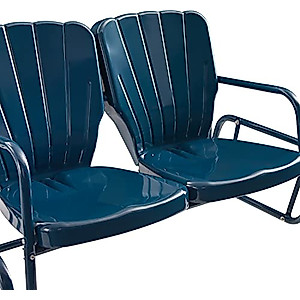 Crosley Furniture CO1032-NV Ridgeland Retro Outdoor Metal Loveseat Glider, Navy Gloss