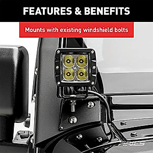 ARIES AR15800 Jeep Wrangler JK Windshield Light Brackets, LEDs Sold Separately, Black