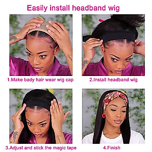 Headband Wig Straight Hair 100% Virgin Human Hair Wig for Black Women Glueless None Lace Front Wig Straight Machine Made Wig 150% Density Natural Color 14 Inch.
