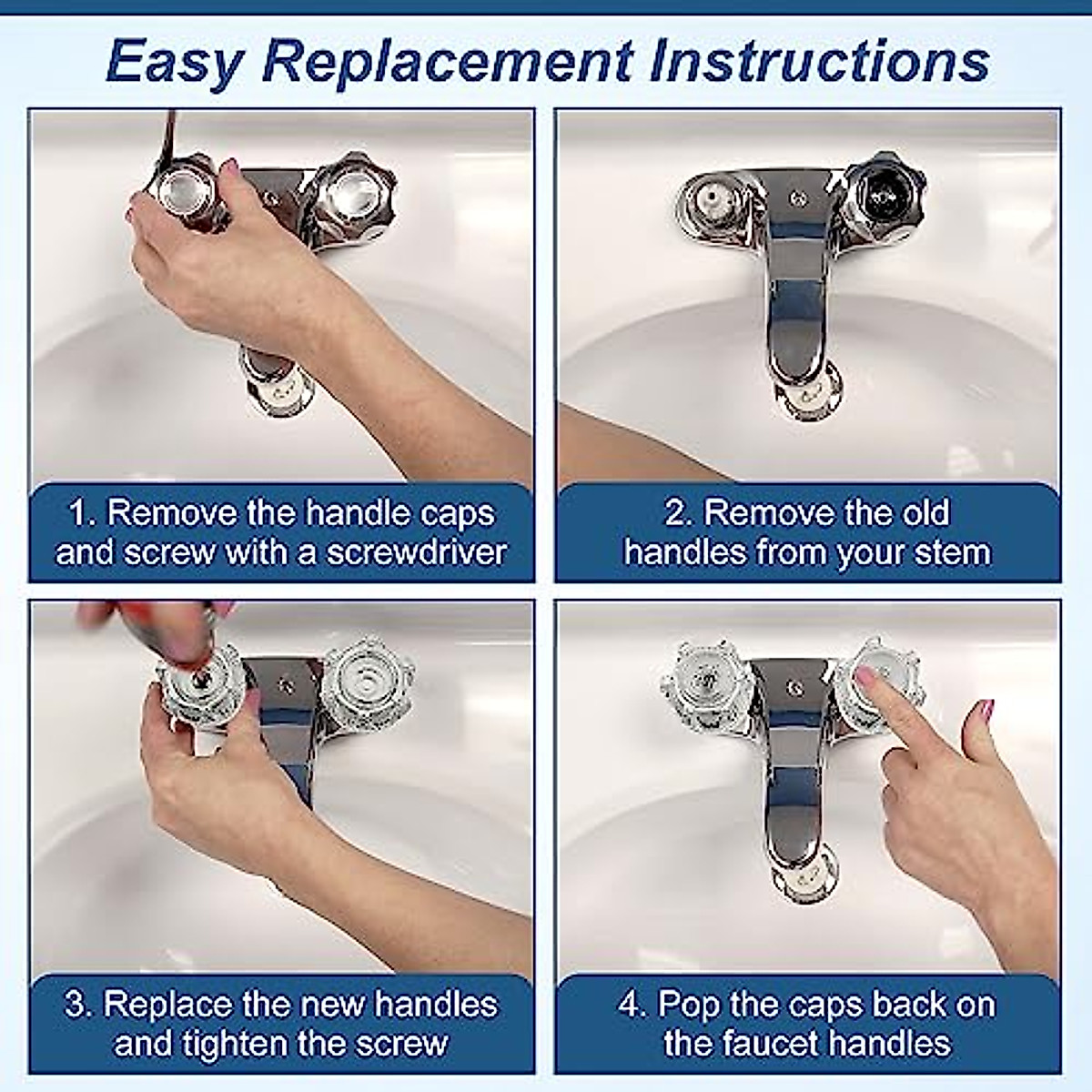Dreyoo Shower Knob Replacement Compatible with Phoenix Mobile Home Sink &Tub/Shower, Acrylic Bathtub Knobs Parts Clear Faucet Handles with 17pt Spline Point Broach Center Hole(1 Pair)