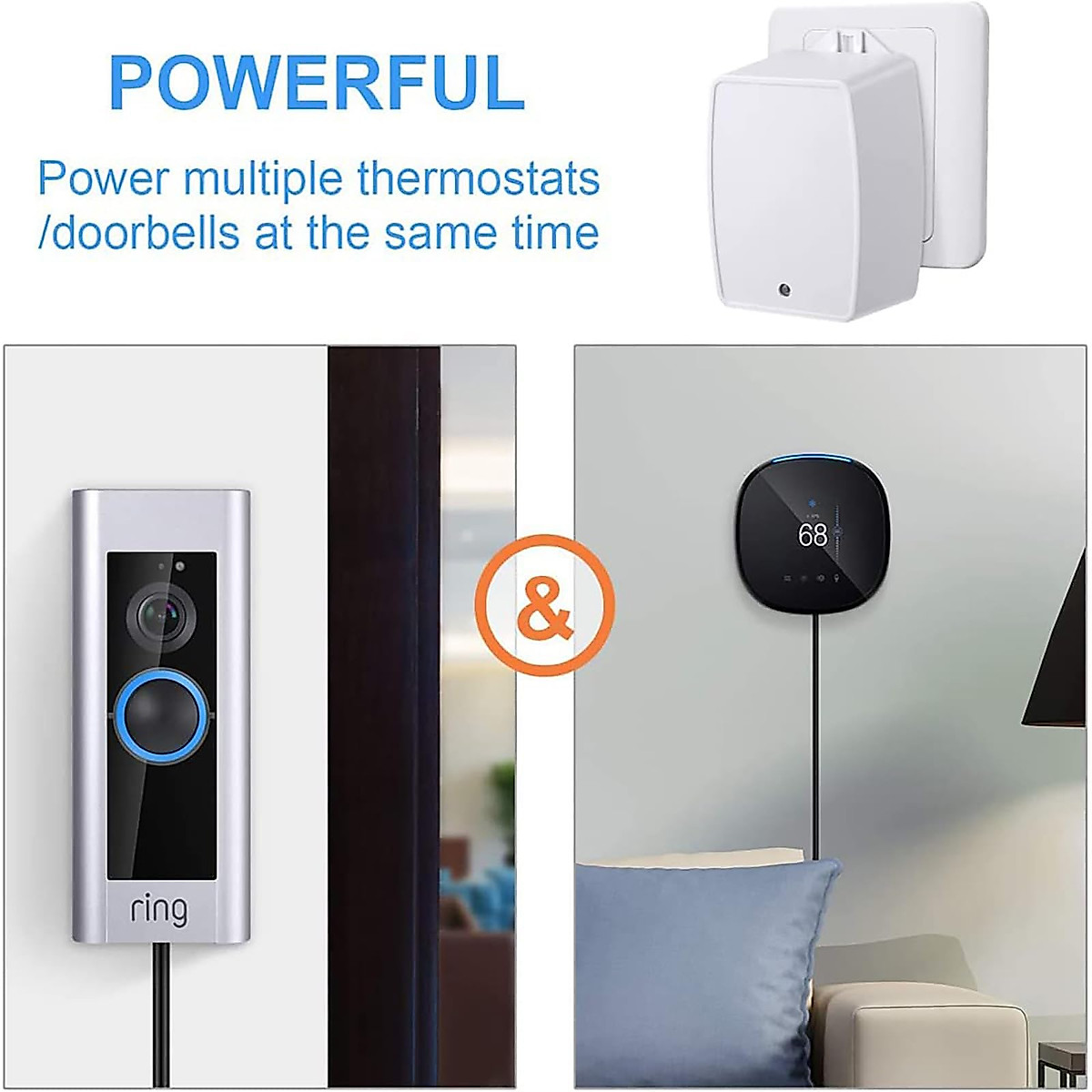 24VAC 40VA Plug in Doorbell Transformer Compatible with All of Doorbell Nest Ecobee Sensi and Honeywell Thermostat with UL Certificate