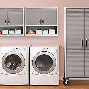 Seville Classics UltraHD Solid Steel Rolling Lockable Metal Storage Wall Cabinet Locker Organizer w/Adjustable Shelves for Garage, Warehouse, Office, Classroom, 36" W x 12" D x 30" H, Granite Gray