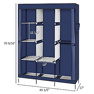 71" Portable Closet Wardrobe Clothes Rack Storage Organizer with Shelf Blue Clothes Storage Organizer Closet ?for Home, Dorm, Garage etc. ?No-Tool Assembly