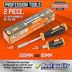 Amartisan 2-Piece 1/4" Bit Driver Magnetic Screwdriver Bit Holder, 200mm and 80mm Long, Screwdriver Handle for Magnet Tip