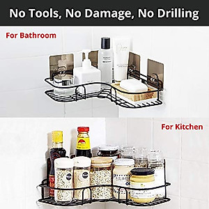 AIDOIT Corner Shower Caddy, 2 Pack Shower Shelf Bathroom Shower Organizer Storage with 8 Pack Powerful Adhesive Hooks for Toilet Kitchen Dorm