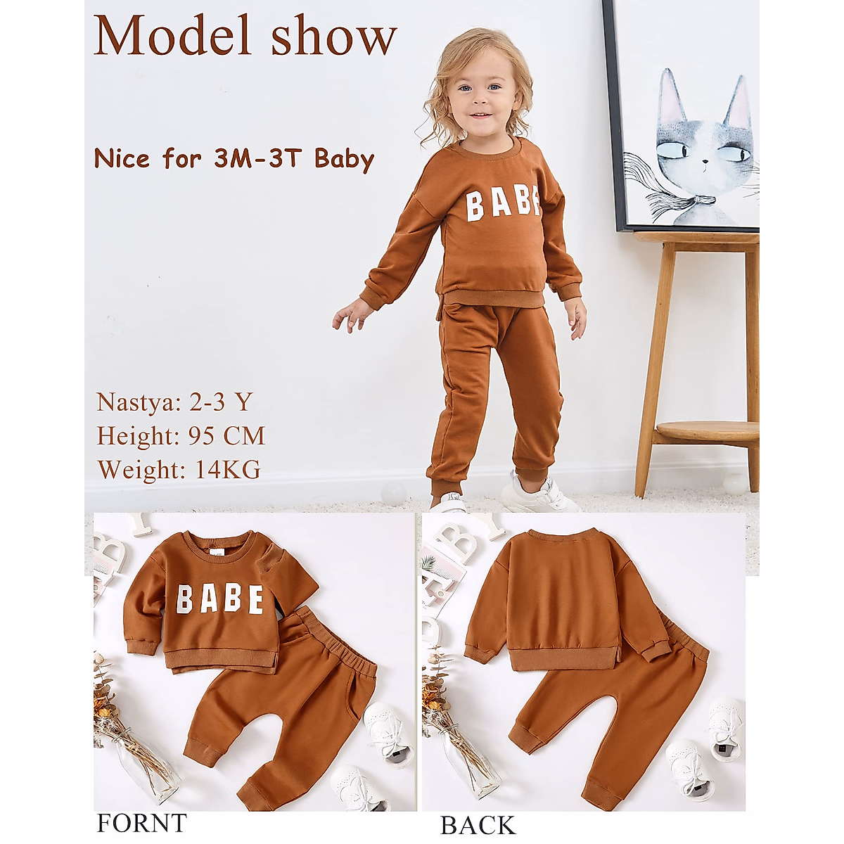HIGHUZZA 12-18 month girl clothes baby girl clothes toddler girl clothes newborn infant babies fall outfits winter girls sweatshirt baby girls' clothing baby pant set 2 pcs brown