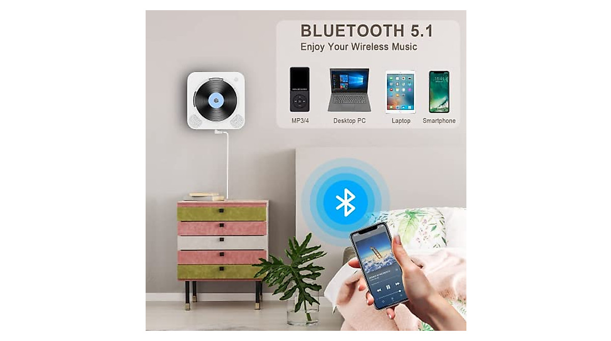 CD Player Portable with Bluetooth - Wall Mountable & Desktop Stand CD ...