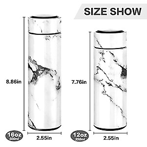 CaTaKu White Marble Vintage Water Bottle Insulated 16 oz Stainless Steel Flask Thermos Bottle for Coffee Water Drink Reusable Wide Mouth Vacuum Travel Mug