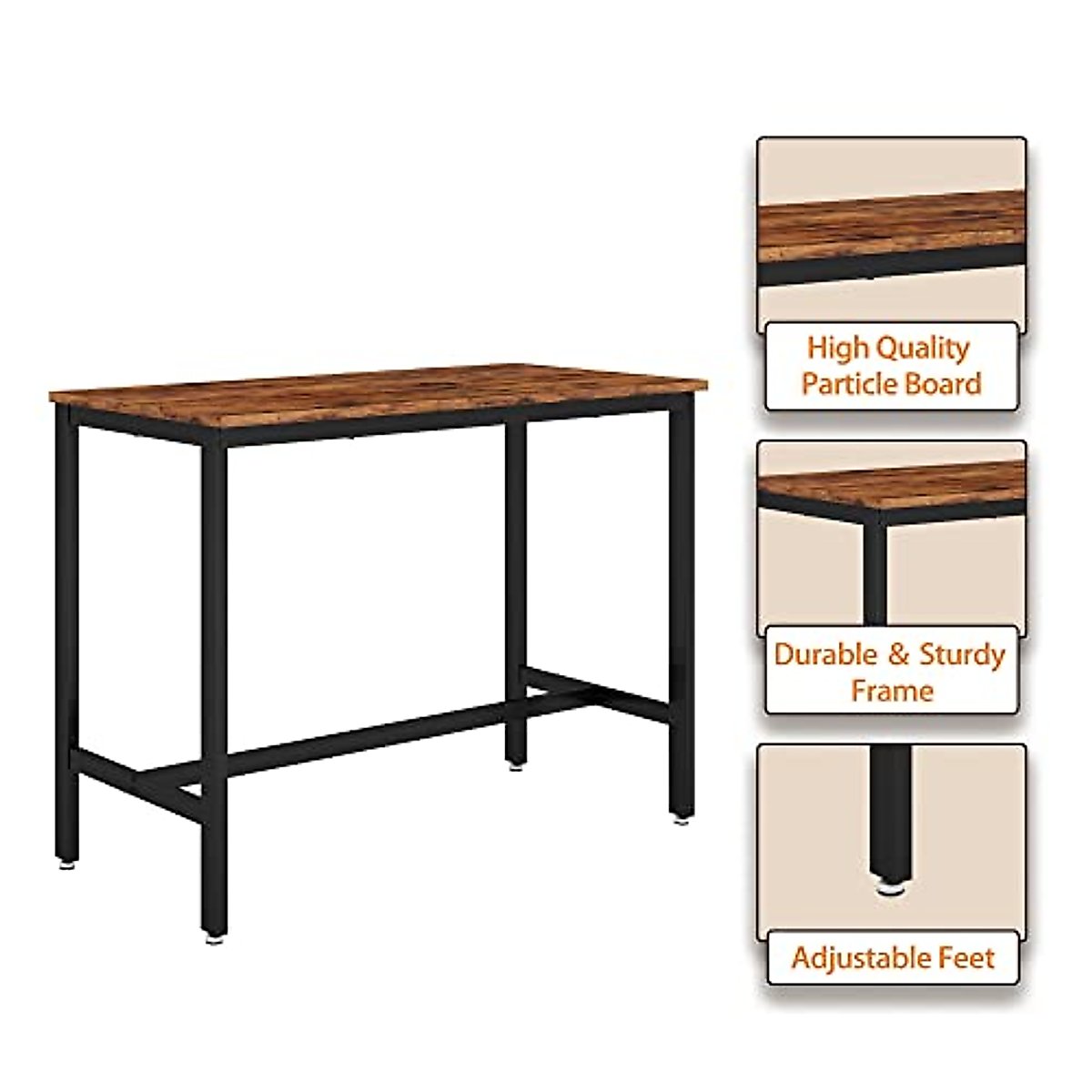5 Piece Pub Bistro Dining Set, Bar Table Set with 4 PU Bar Stools with Backrest, Industrial Counter Height Dining Table Set for Kitchen Living Room Restaurant Small Space (Rustic Brown-Bar Table Set)