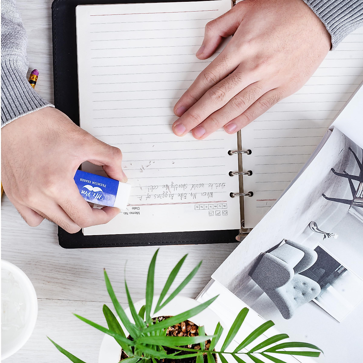 Mr. Pen Pencil Erasers, White, Large, Pack of 10