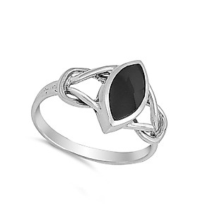 Simulated Black Onyx Knot Open Ring New .925 Sterling Silver Band Size 8