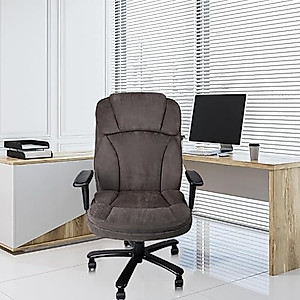 CLATINA Ergonomic Velvet Big and Tall Executive Office Chair with Upholstered Swivel 400lbs High Capacity Adjustable Height Thick Padding Headrest and Armrest for Home (Brown)