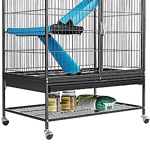 Yaheetech 2-Story Ferrets Cage, 54 Inch Rolling Small Animal Cage with Removable Ramps/Platforms/Storage Shelf/Tray, Metal Critter Nation Cage for Adult Rats/Chinchillas/Guinea Pigs/Rabbit, Black