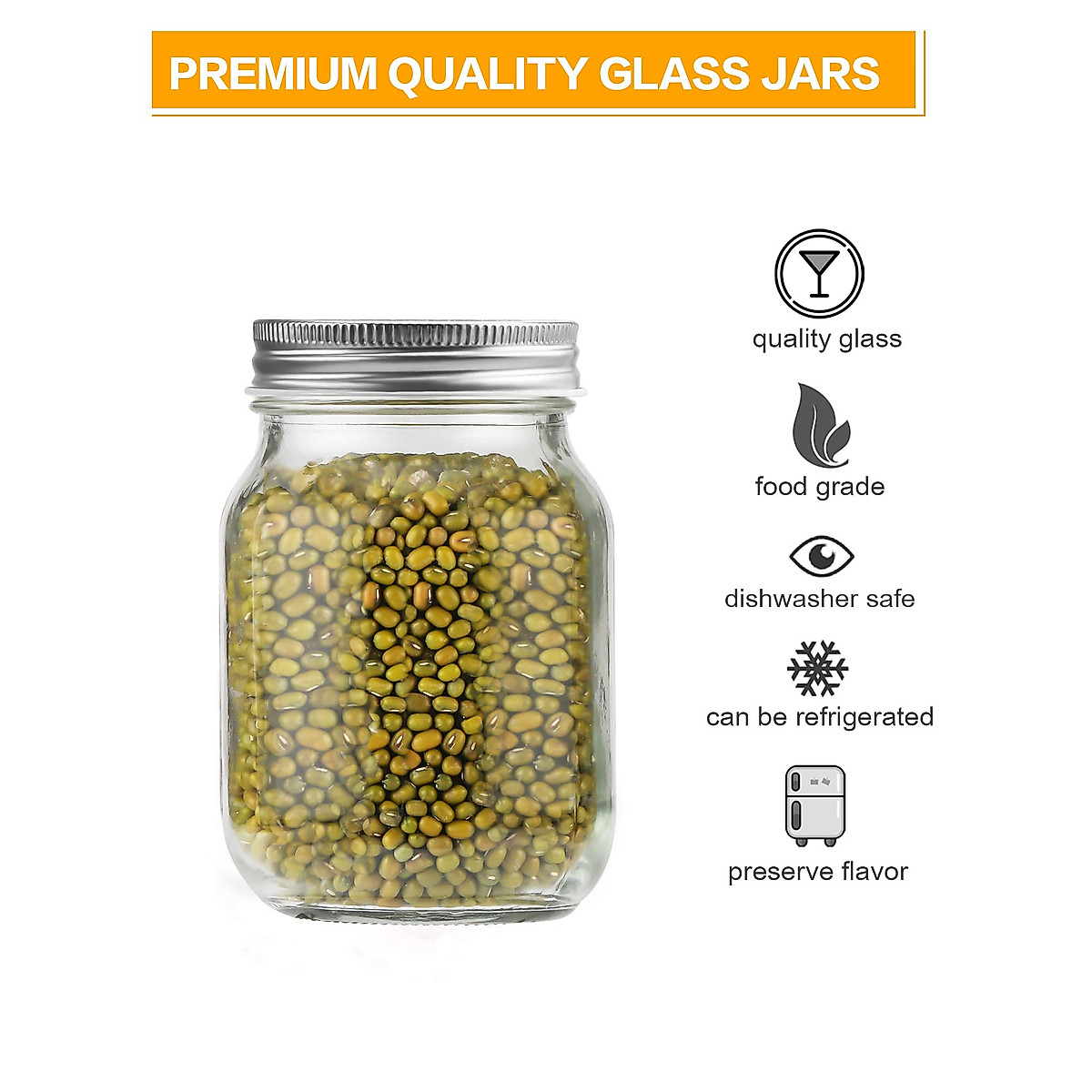 16 oz Mason Jars With Lids Regular Mouth 15 Pack-16 oz Glass Jars with Lids,Bulk Pint Clear Glass Jars For Meal Prep, Food Storage With 20 Labels (Silver Lids)