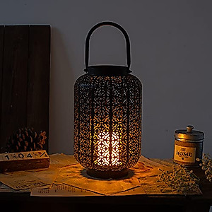 ANRUST Bucket Metal Lanterns Hanging, Outdoor Garden Lanterns, Metal Lantern Table Light Lantern for Garden, Patio, Yard Relaxing Atmosphere on Calm Nights (Black)