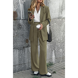 PRETTYGARDEN Women's 2024 Fall Two Piece Outfits Blazer Jacket and Wide Leg Pants Pockets Business Casual Suit Sets (Army Green,Large)