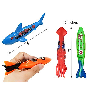 Diving Torpedo Pool Toys: Underwater Sinking Sharks, Squids, and Torpedoes - Kids' Outdoor and Indoor Swimming Activity Toy Set