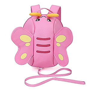 Clearlove Kids Backpack Lightweight School Backpack with Tulle Wings and Anti-lost Safety Rope Toddler Backpack for Teen Girls Boys（Pink Butterfly）