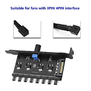 SinLoon PC 8 Channels Fan Hub Knob Cooling Fan Speed Controller for CPU Case HDD VGA PWM Fan PCI Bracket 12V Fan Control- SATA Interface Power Supply (SATA 1Knob)