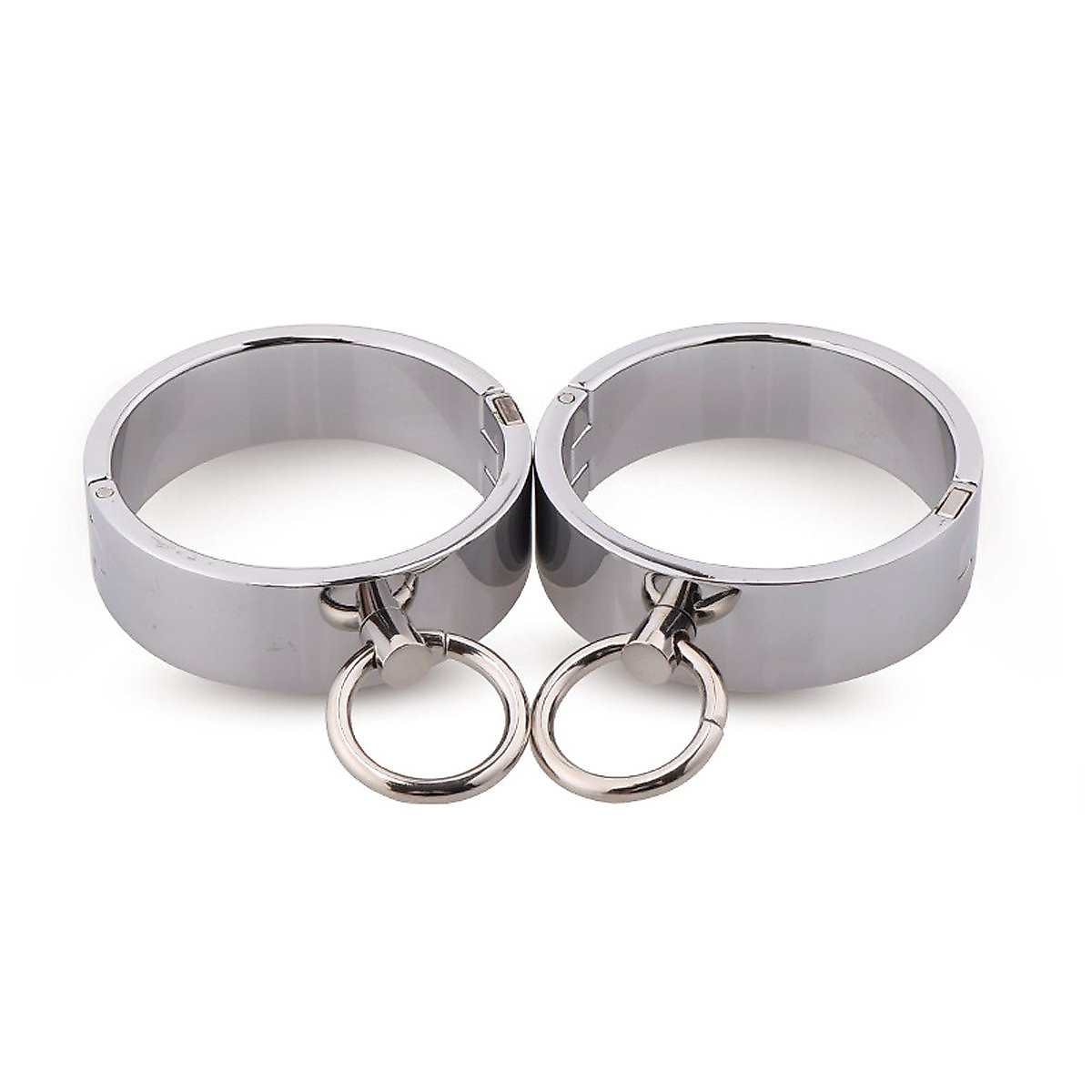 HIPLAYGIRL ChaodiaNYG Hardcore Metal Cuffs - Lockable Punk Wristband, Simple Handcuffs with O Ring, A Pair (6cm)