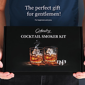 GOBESTRY Cocktail Smoker Kit with Torch – 6 Flavors Wood Chips – Bar Tools， Old Fashioned Cocktail Kit, Birthday Bourbon Whiskey Gifts for Men, Dad, Husband (Without Butane) (BLACK, One Size)