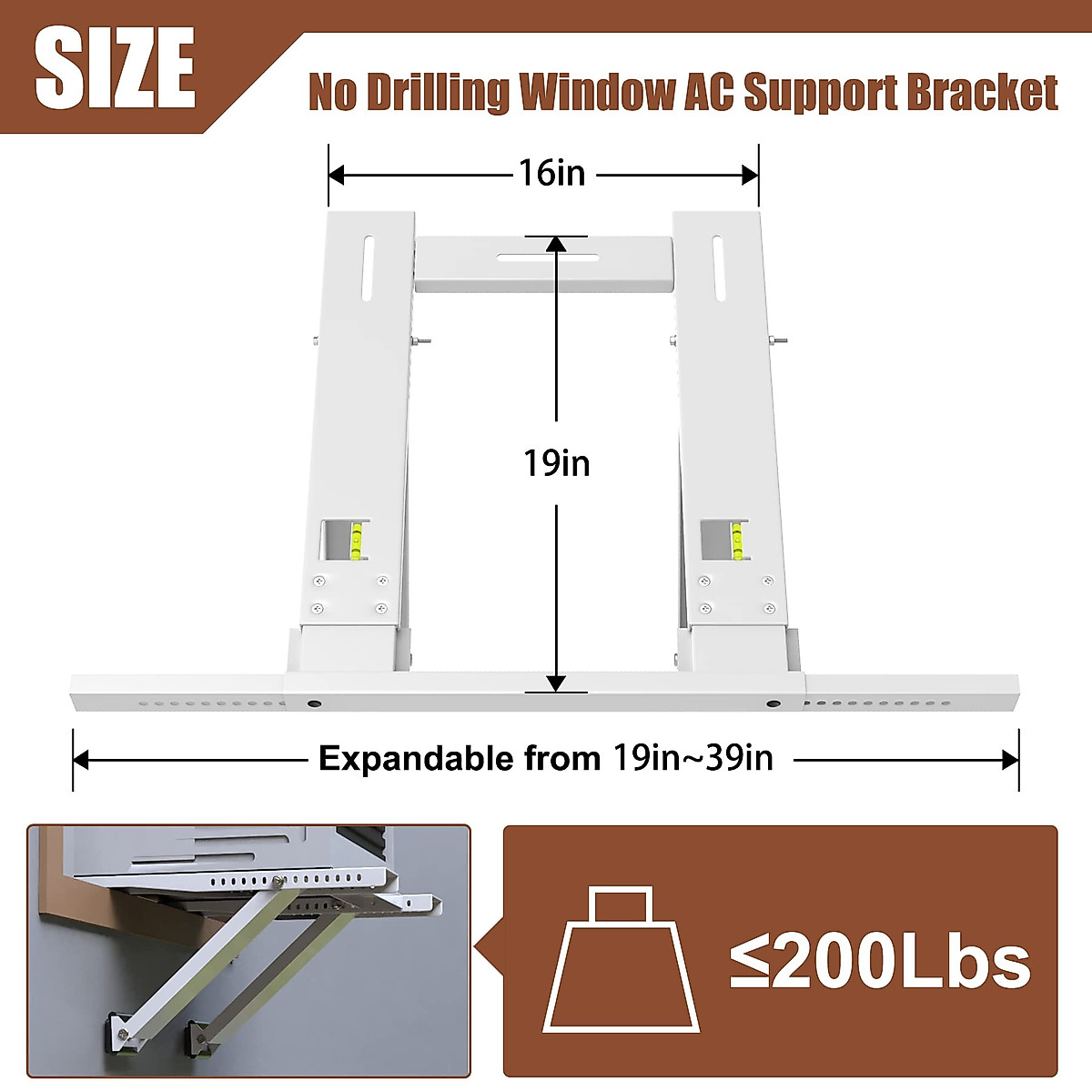 BJADE'S Window Air Conditioner Bracket No Drilling,Window AC Support Bracket,Universal A/C Units Mounting Brackets,Up to 200 lbs.Fits Single Or Double Hung Windows