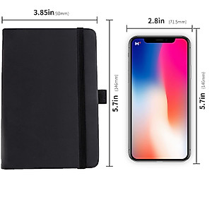 Animusphere (2Pack Pocket Notebook Small Notebook Journal Notebook 4 inches x 5.7 inches 200 Pages Leather Cover With Pen Holder Page Marker Ribbons(Black)