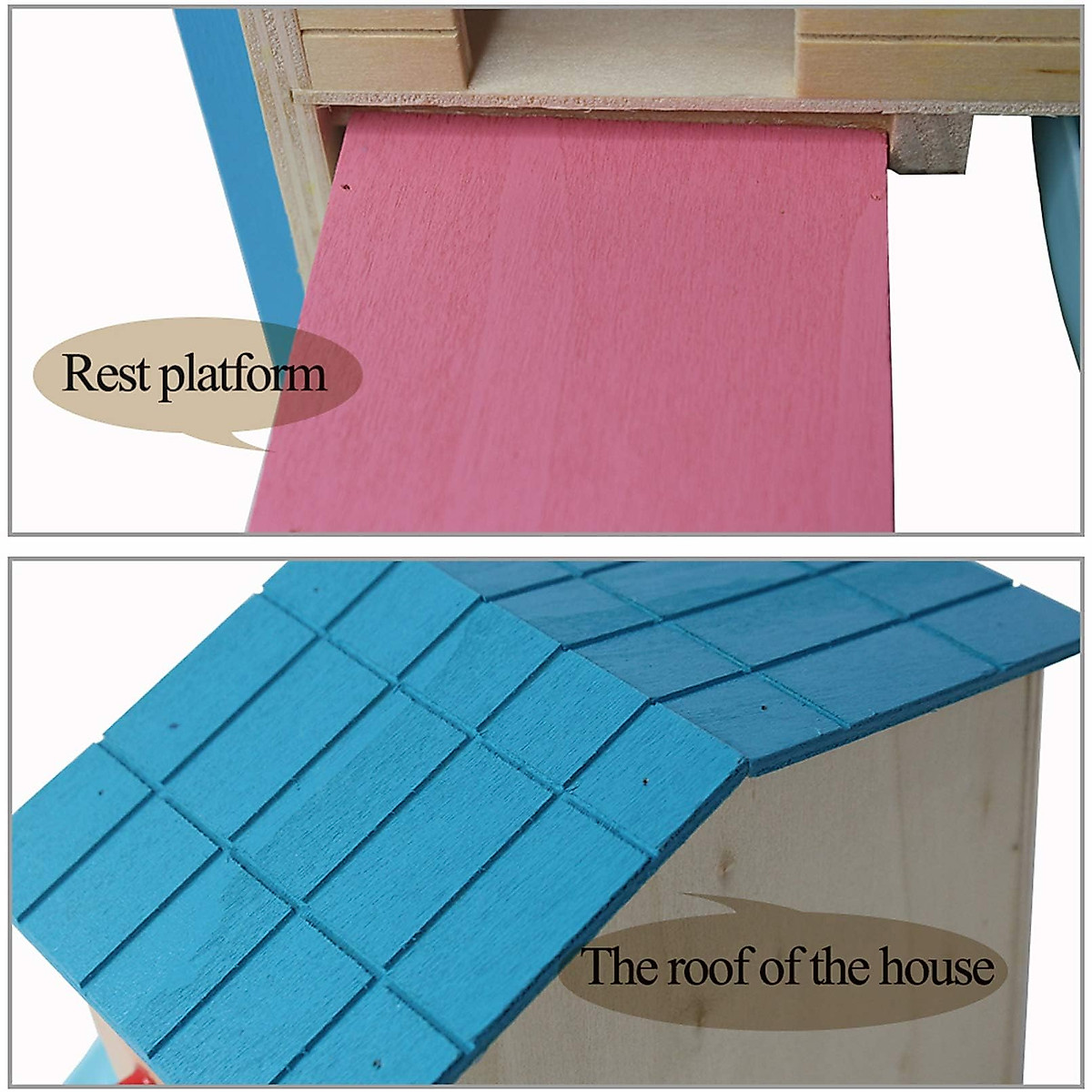 kathson Hamster House Pets Small Animal Hideout with Funny Climbing Ladder Slide Wooden Hut Play Toys Chews for Small Animals Like Dwarf Hamster and Mouse(Blue)