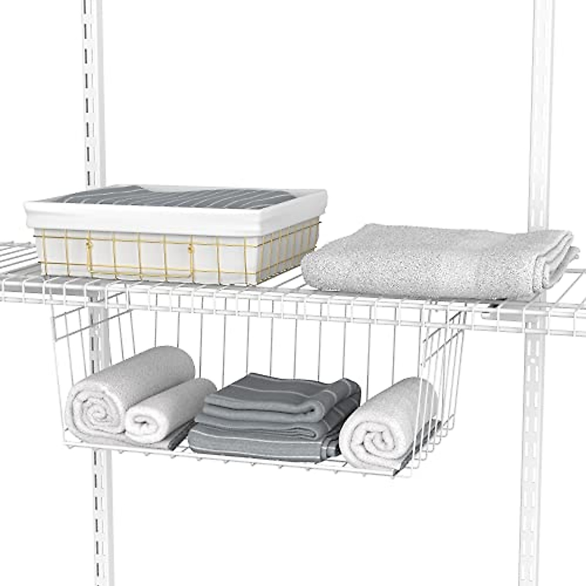 ClosetMaid 1041 Wire Shelf Kit, 4 ft, White & 6222 Hanging Basket for Wire Shelving, White